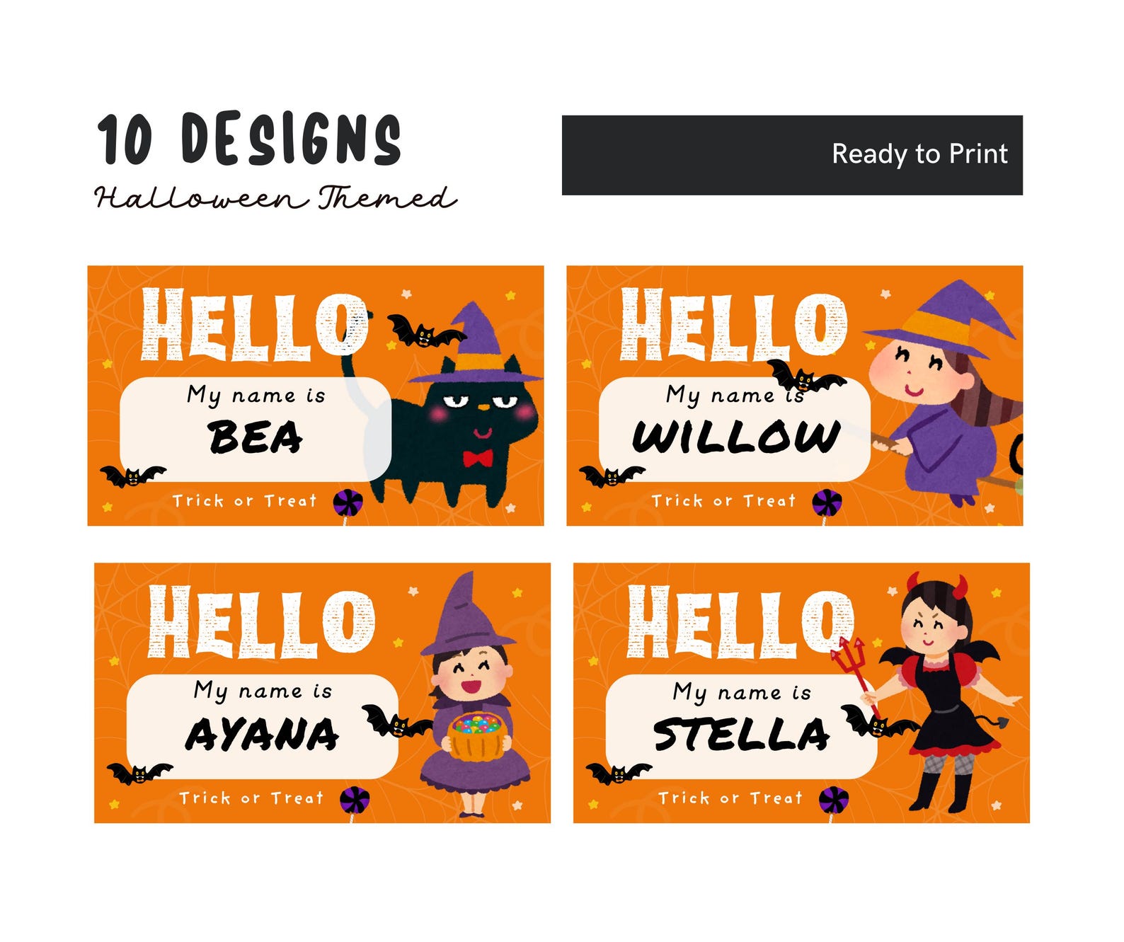 Editable Halloween Name Tags, Custom Trick-or-treat Label, Printable ...