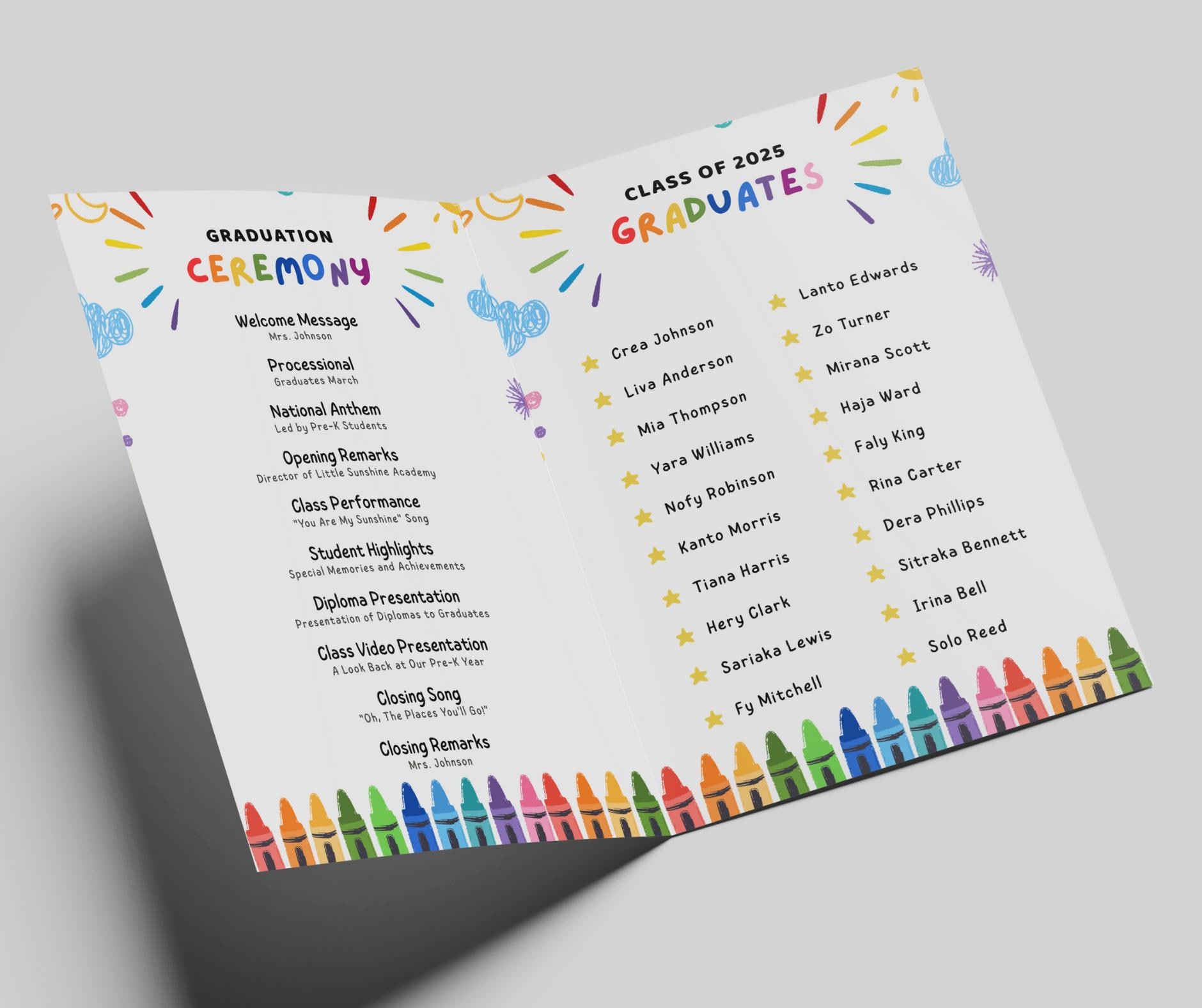 Preschool Graduation Program Template: Class of 2025, Editable Canva ...