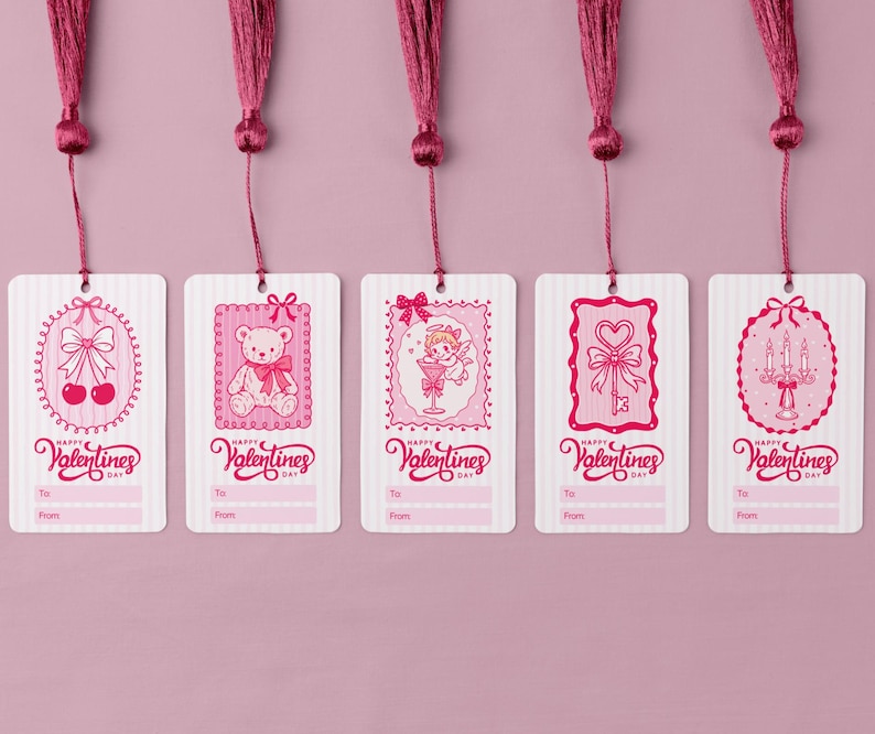 Printable Valentine's Gift Tags, Pink Vintage Valentines Tags, Editable ...