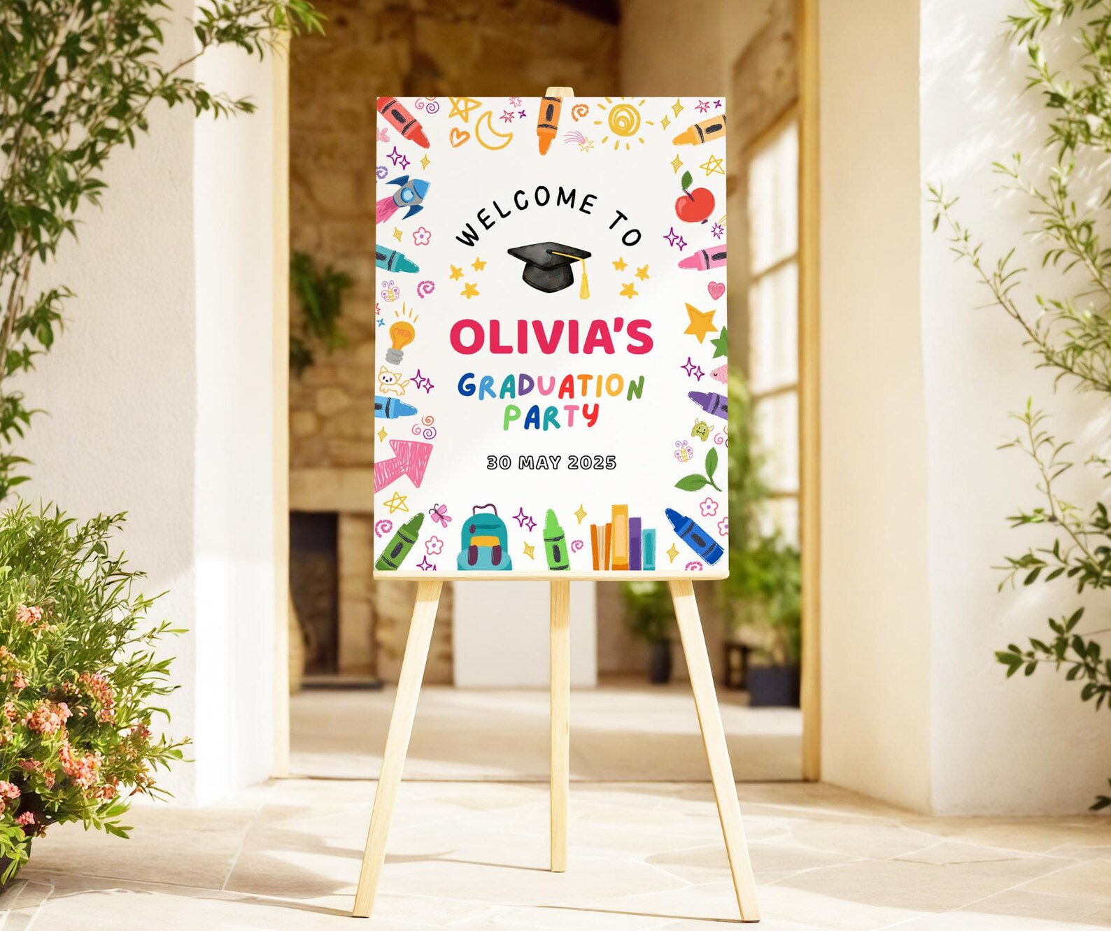 Preschool Graduation Welcome Sign: Crayon Theme Party Decor (editable ...