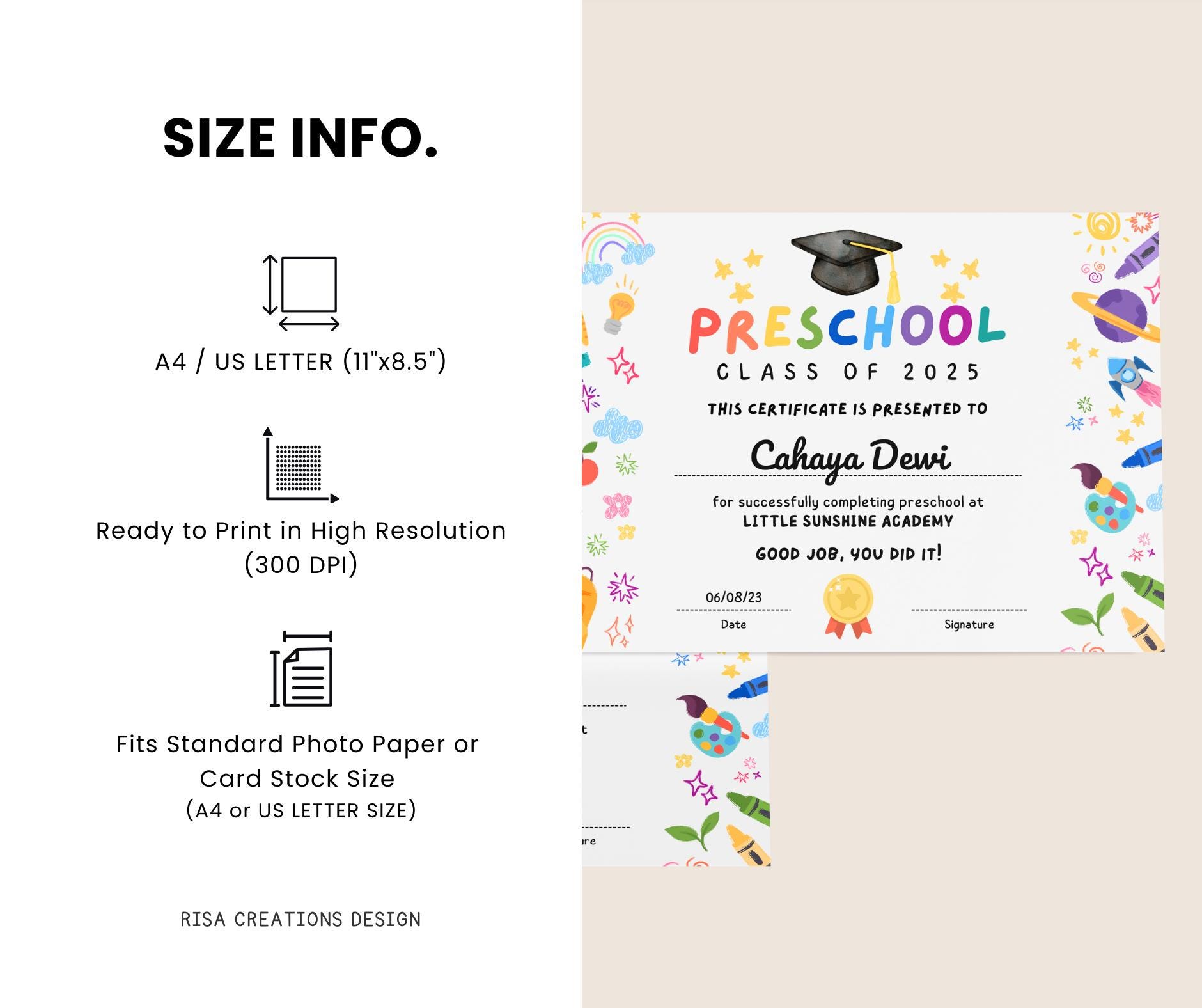 Preschool Graduation Certificate Template, Printable Diploma, Award ...