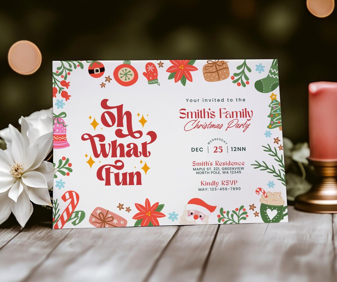 Oh What Fun Christmas Party Invitation, Editable Canva Template ...