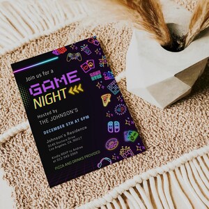 Game Night Invitation – Neon Video Game Party Invite, Editable Gamer ...