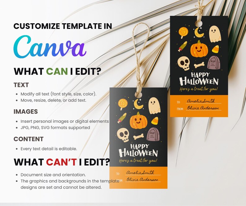 Editable Halloween Gift Tags, Halloween Class Favor Tag Trick or Treat ...