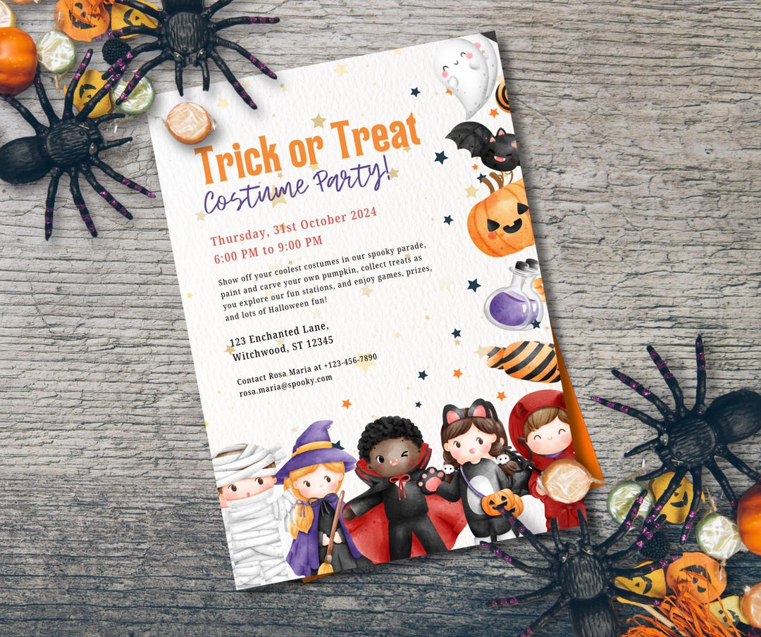 Editable Kids Halloween Party Invite, Halloween Party Invitation ...