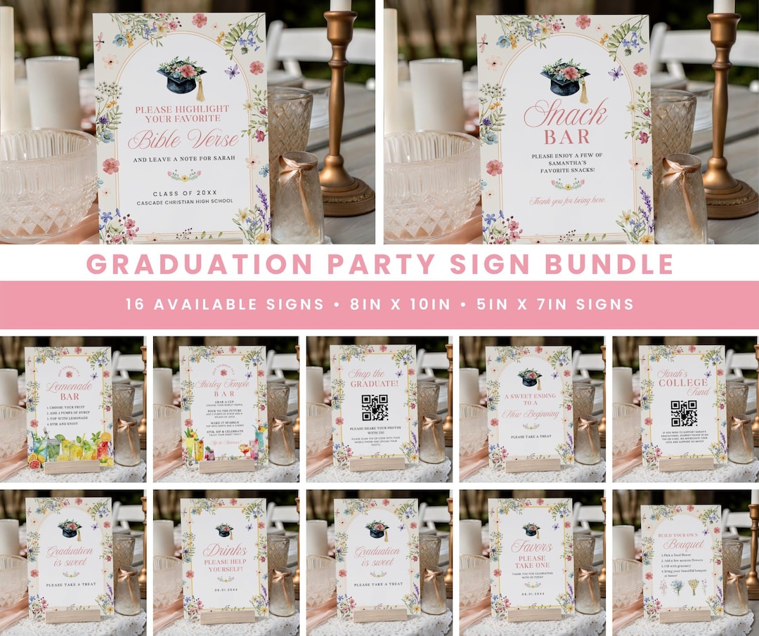 Graduation Party Sign Bundle Template, Editable Canva Floral Grad Signs ...