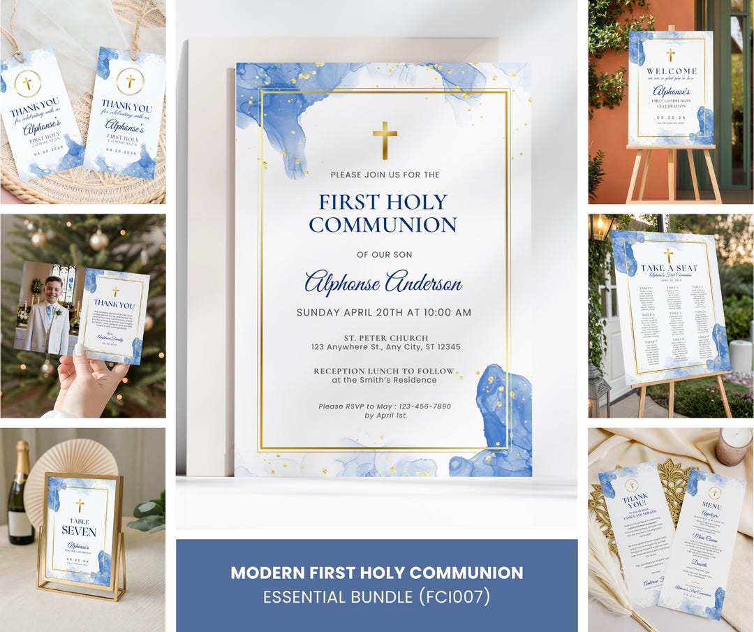 Blue First Communion Essential Bundle Template, Boy Holy Communion ...