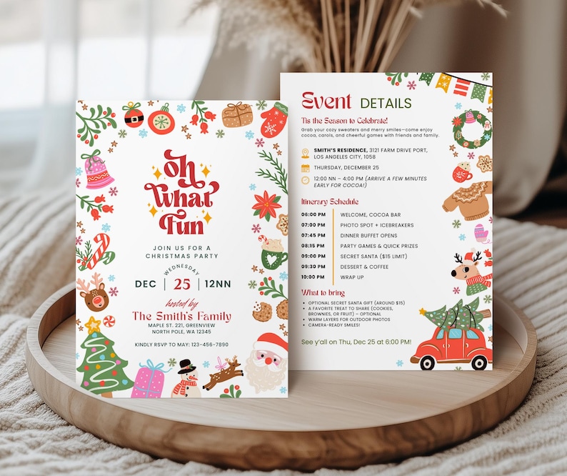 Editable Christmas Invitation, Oh What Fun, Canva Template, Event ...