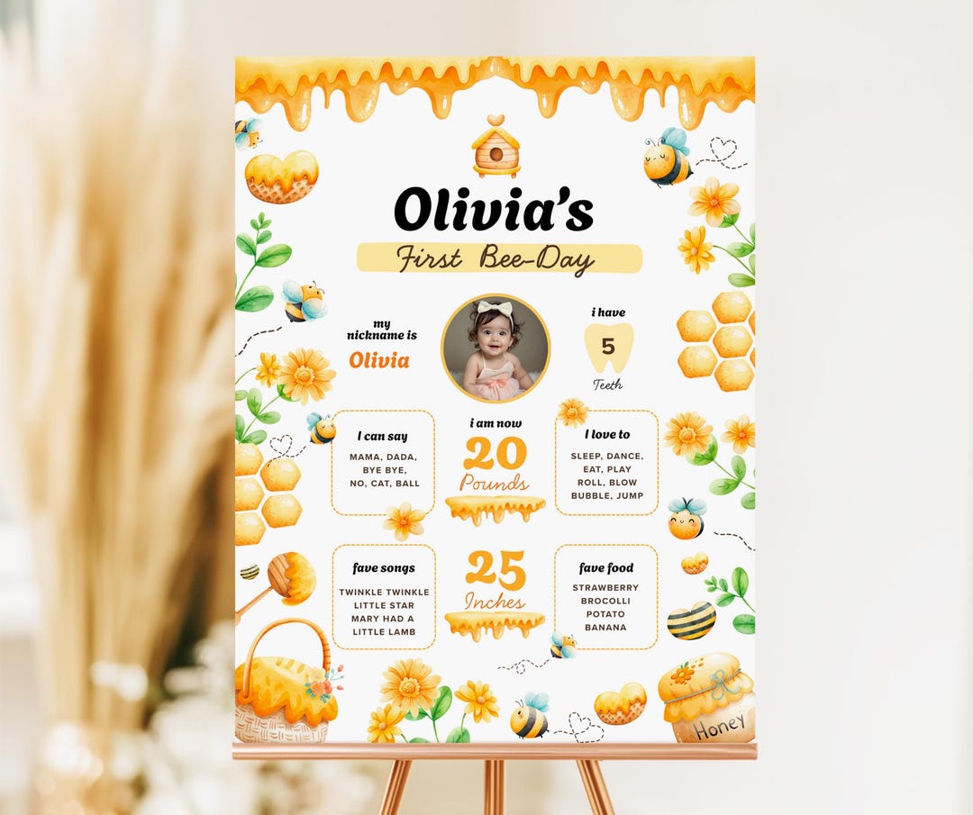 Honey Bee 1st Birthday Milestone Sign, Editable Sweet to Bee One ...
