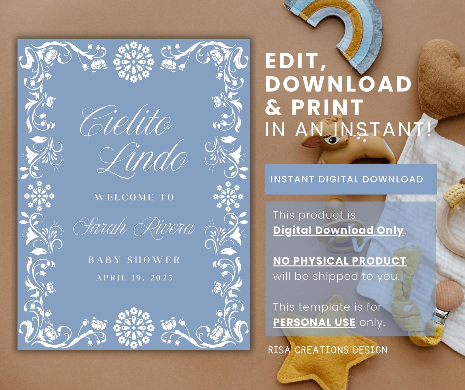 Editable Cielito Lindo Baby Shower Sign, Talavera Baby Shower Welcome ...