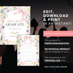 Floral Graduation Advice Sign and Cards Canva Template – Editable ...