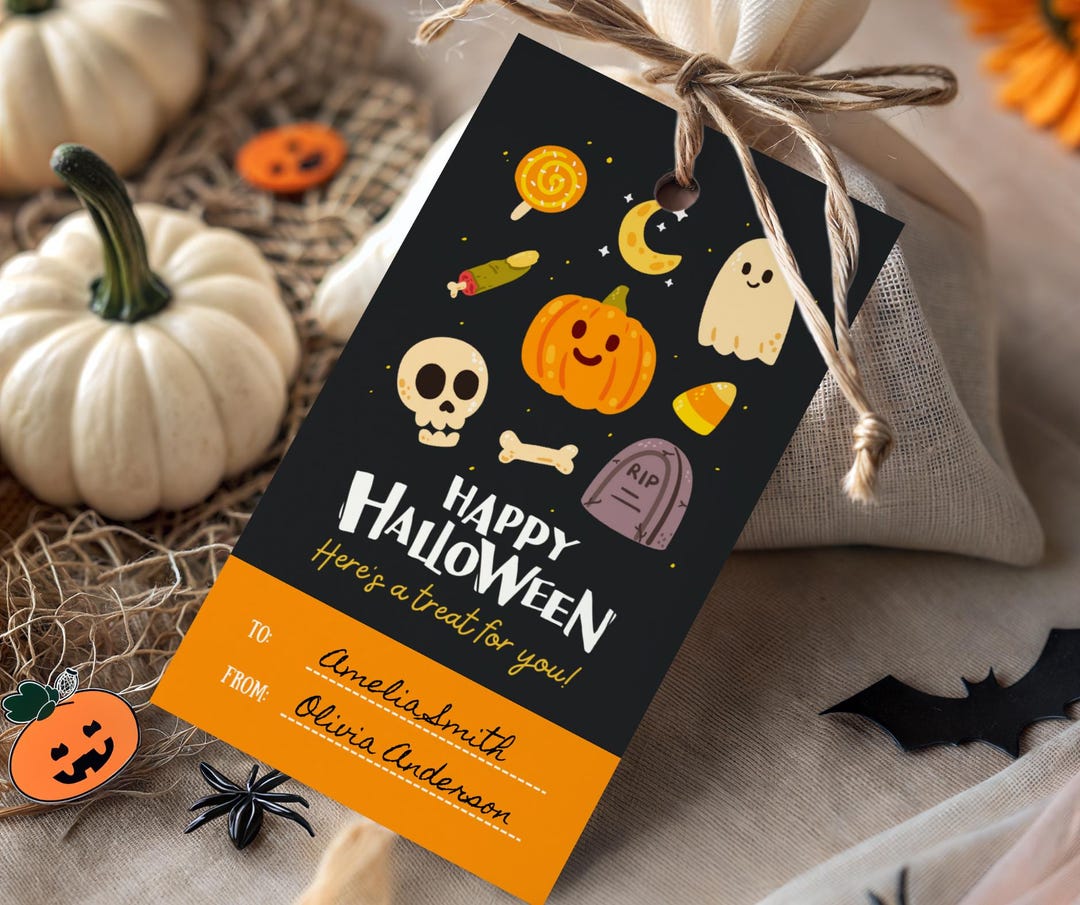 Editable Halloween Gift Tags, Halloween Class Favor Tag Trick or Treat ...