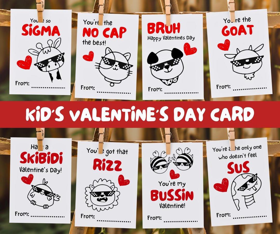 Valentine's Day Classroom Cards, Digital Slang Kids Valentines Day Card ...