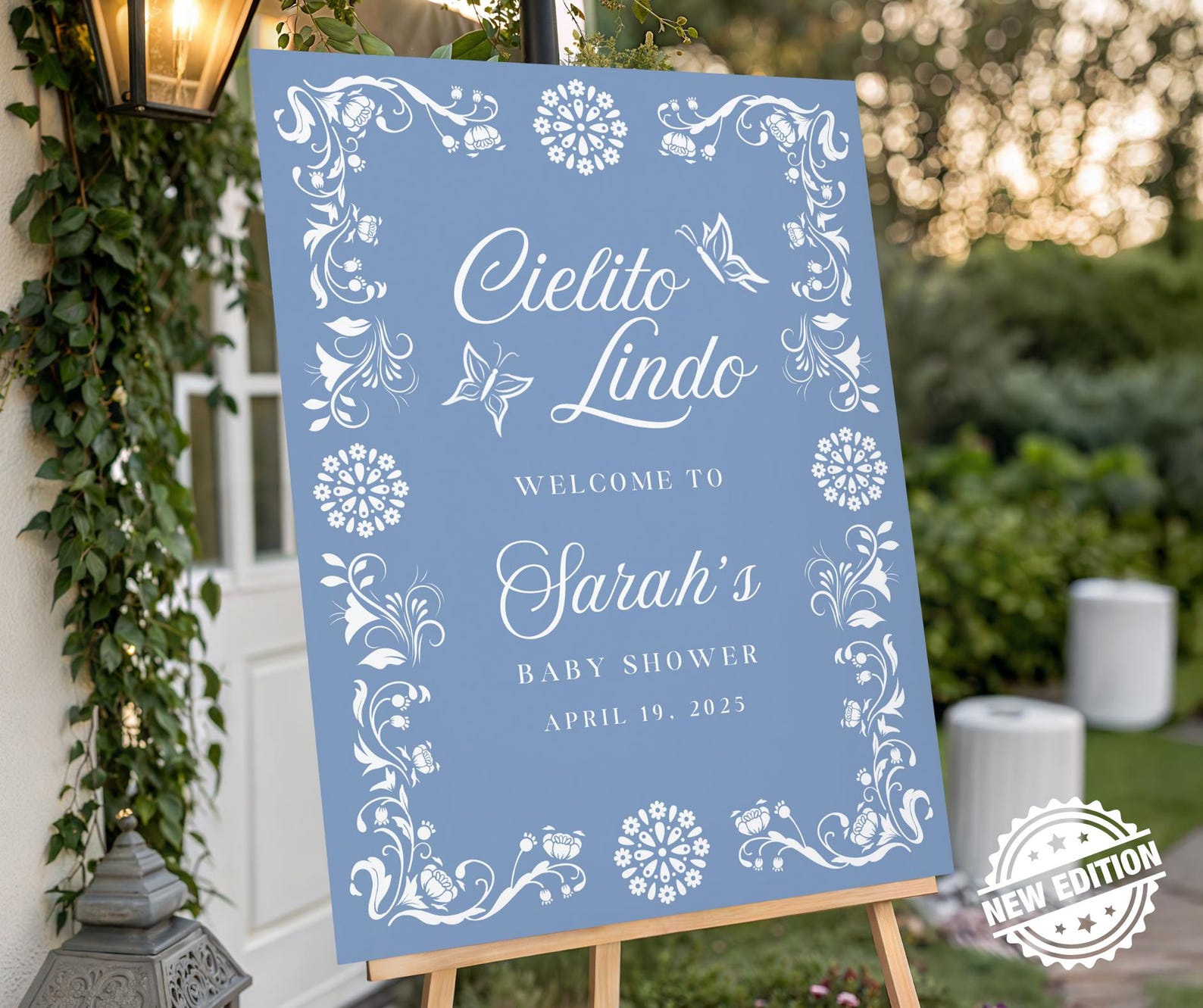 Cielito Lindo Baby Shower Welcome Sign, Blue Talavera, Editable in ...