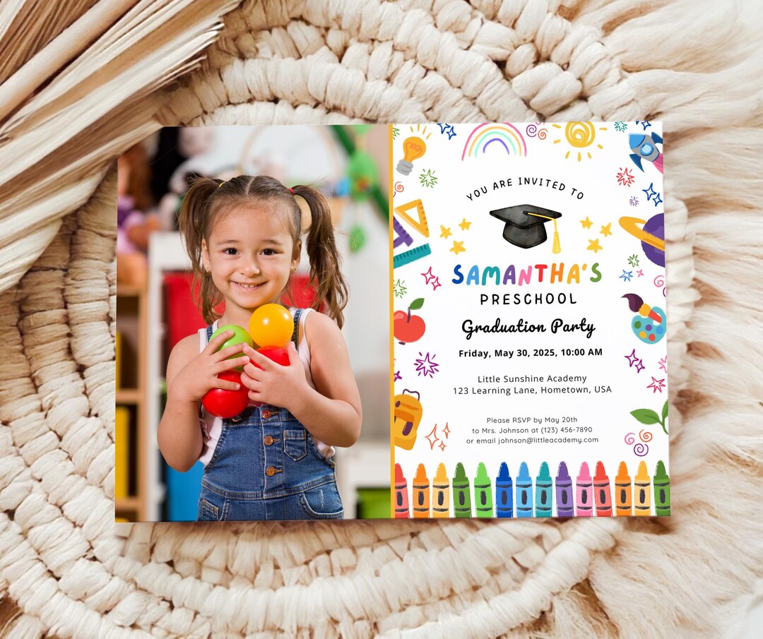 Preschool Graduation Invitation, Pre-k Grad Announcement Card Editable ...