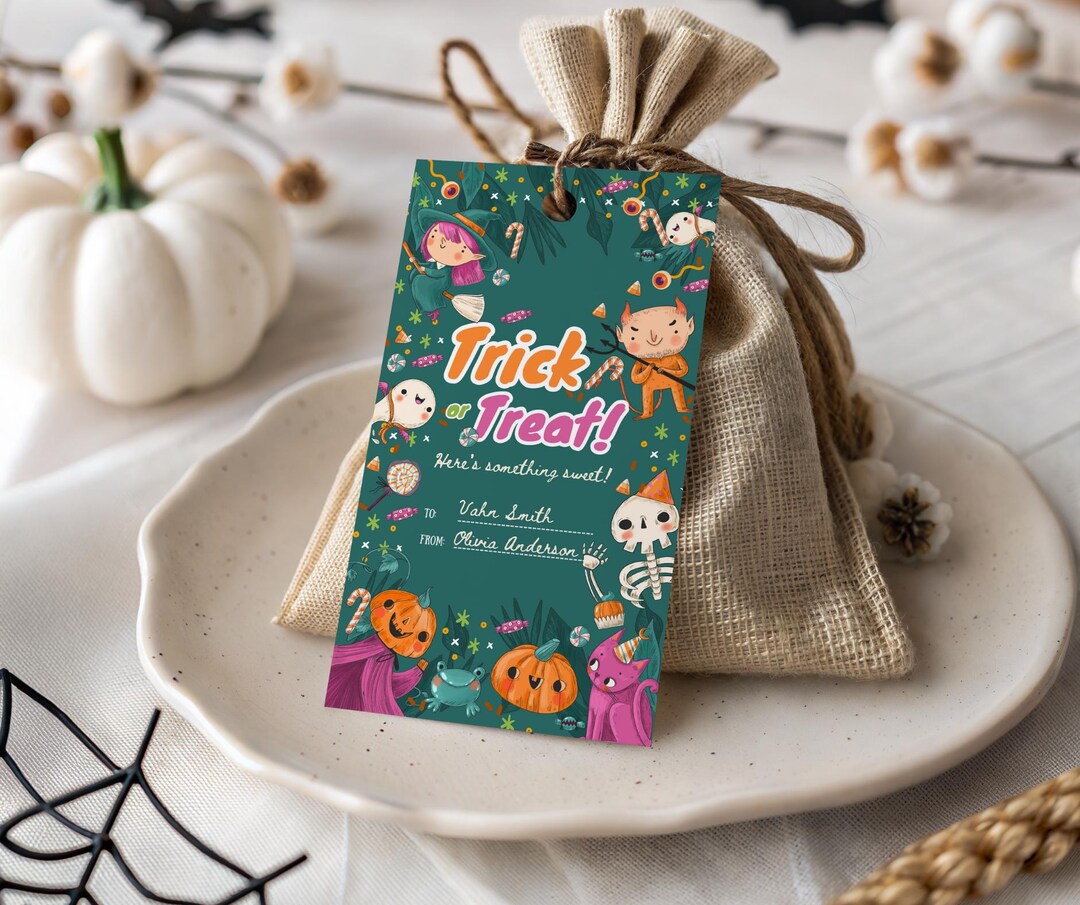 Editable Halloween Favor Tags, Printable Trick or Treat Labels, Witch ...