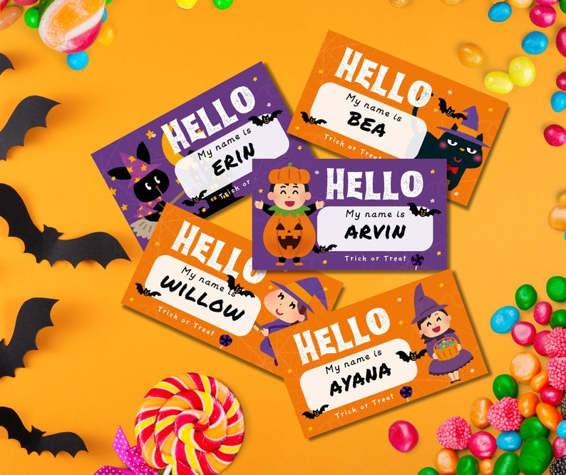 Editable Halloween Name Tags, Custom Trick-or-treat Label, Printable ...