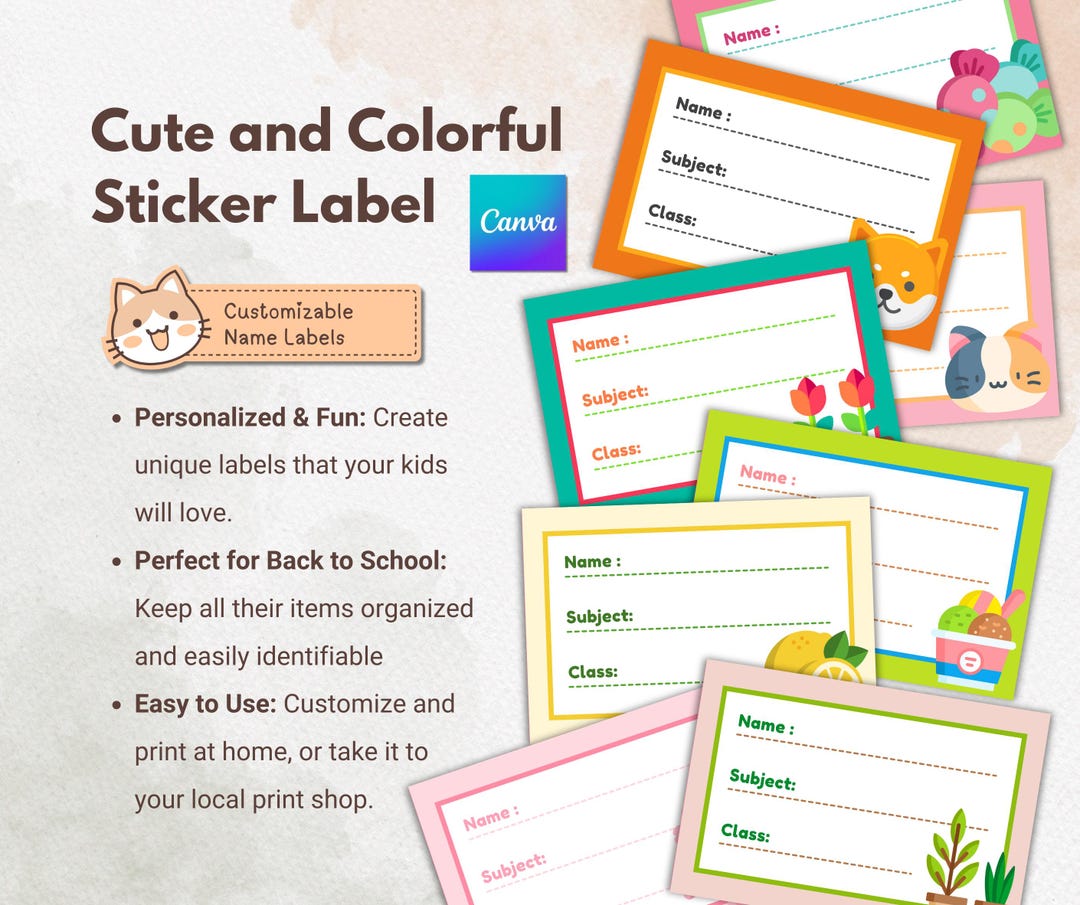 Personalized Colorful Label Stickers Customizable Name Labels for ...