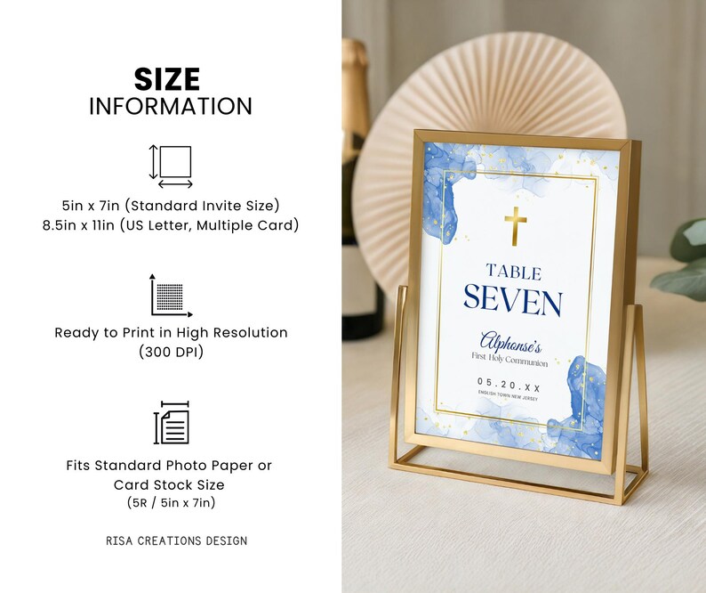 First Holy Communion Table Number Template, Blue Gold Table Cards ...