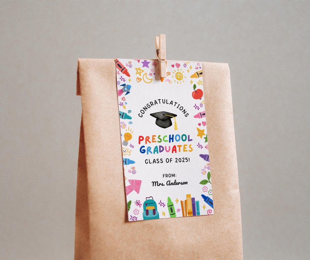 Pre-k Graduation Gift Tags, Printable Preschool Graduate Favor Tag ...