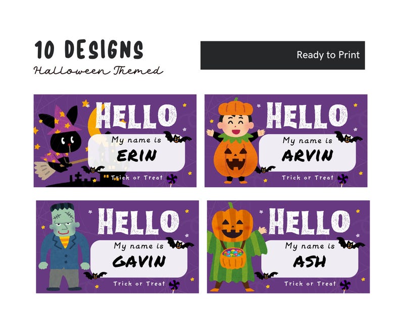 Editable Halloween Name Tags, Custom Trick-or-treat Label, Printable ...