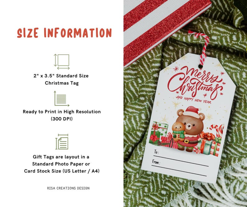 Santa Bear Christmas Gift Tag, Editable Christmas Favor Tag Template ...