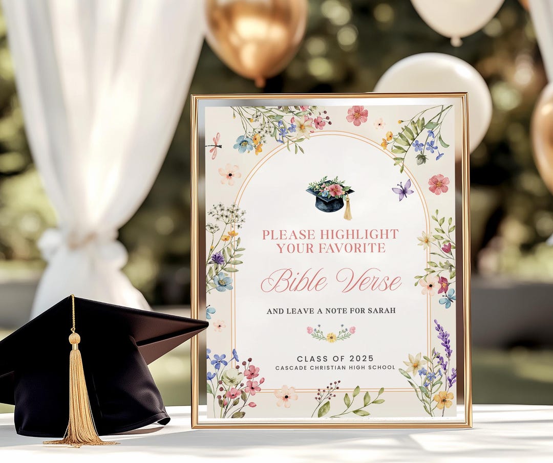 Wildflower Graduation Bible Verse Guest Book Sign, Graduation Party ...