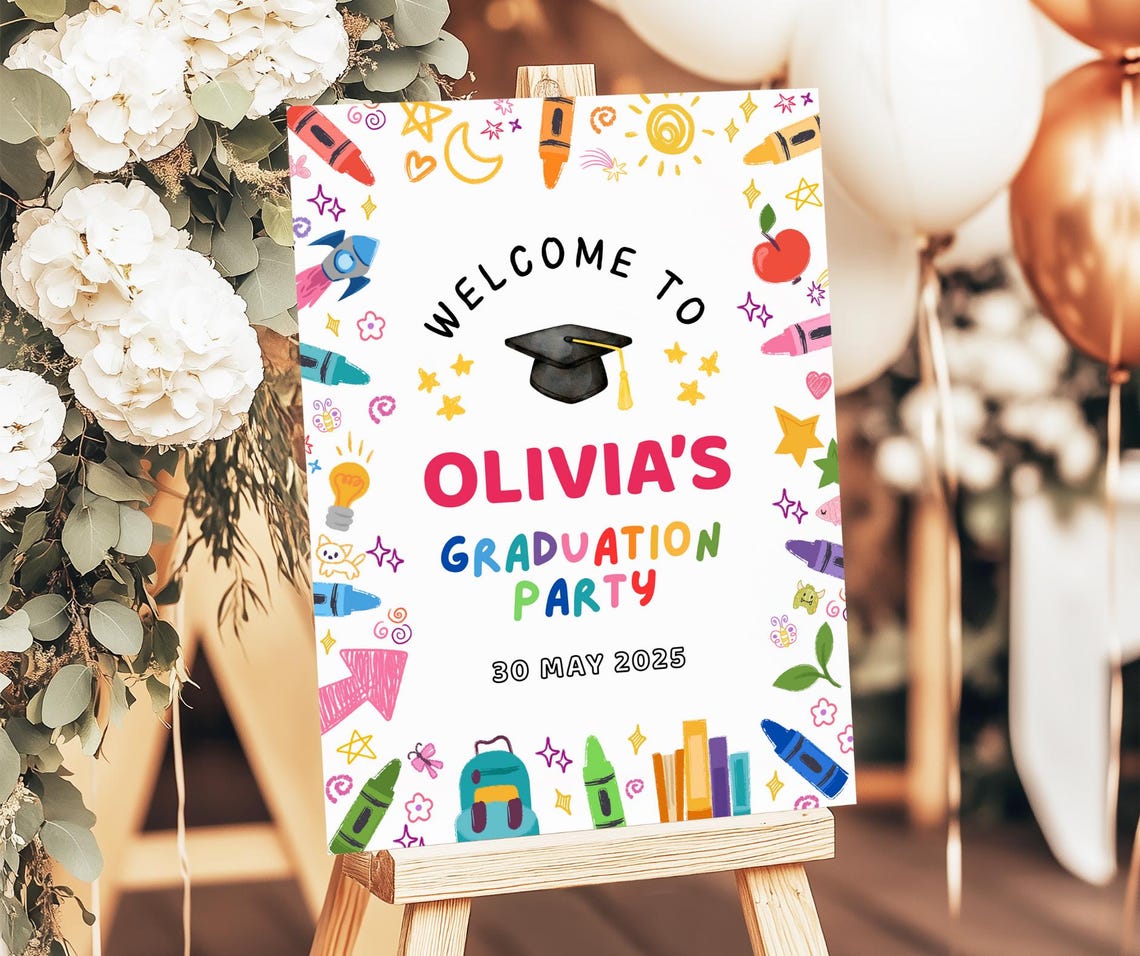 Preschool Graduation Welcome Sign: Crayon Theme Party Decor (editable ...