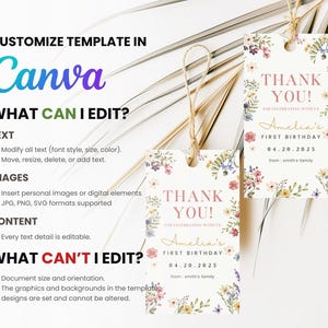 Wildflower Birthday Favor Tag, Floral Wild One Thank You Tag, Editable ...