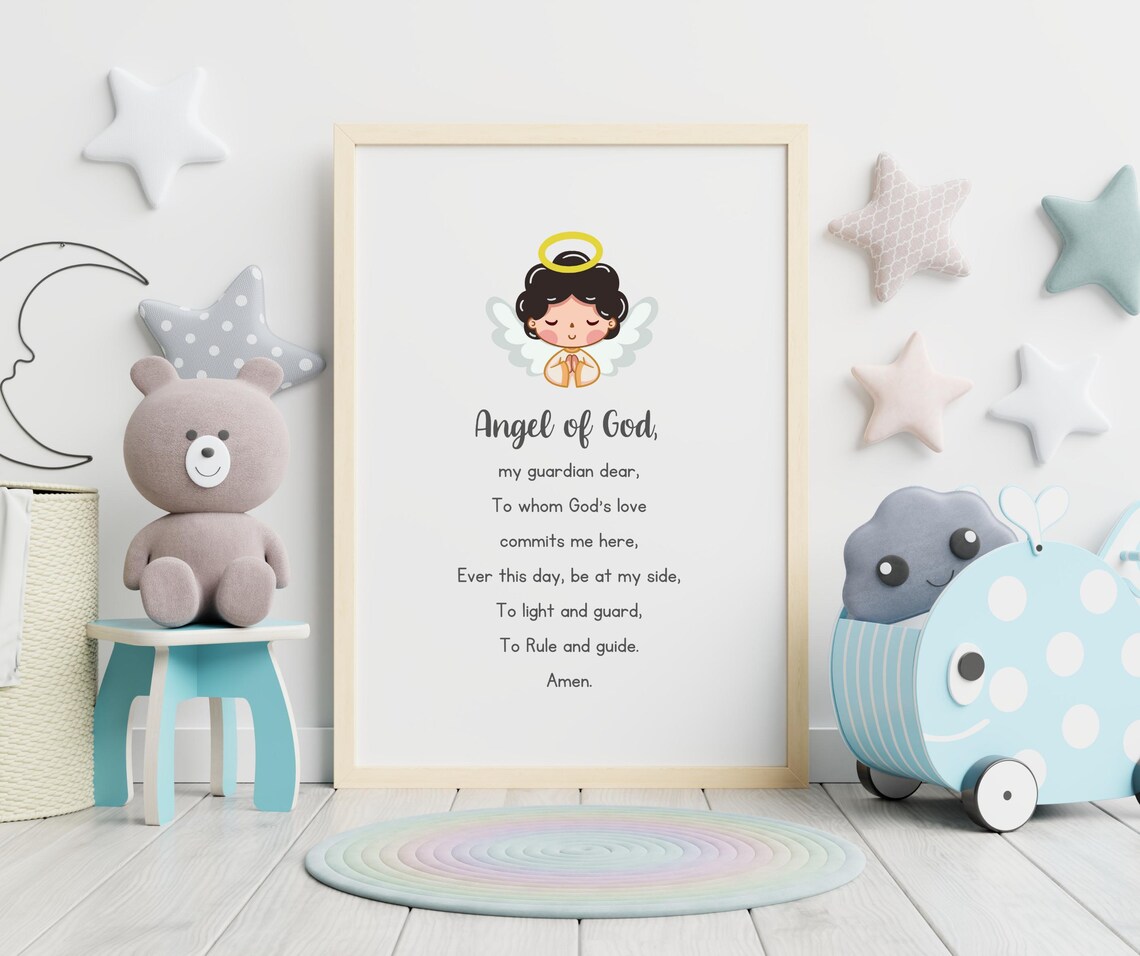 Guardian Angel Prayer Poster Nursery Wall Art for Playroom Decor ...