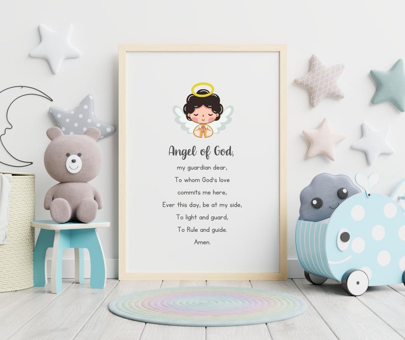 Guardian Angel Prayer Poster Nursery Wall Art for Playroom Decor ...