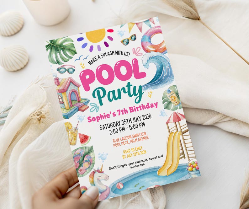 Pool Party Birthday Invitation Template, Make a Splash Kids Swim Party ...