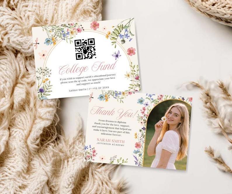 Wildflower Graduation Invitation Set, Editable Canva Announcement ...