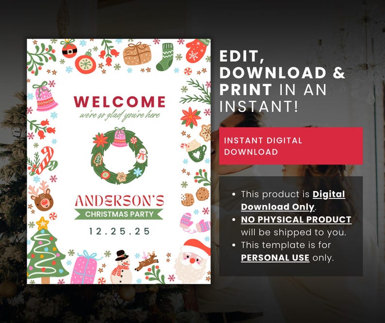 Editable Christmas Welcome Sign Template, Christmas Party Sign, Oh What ...