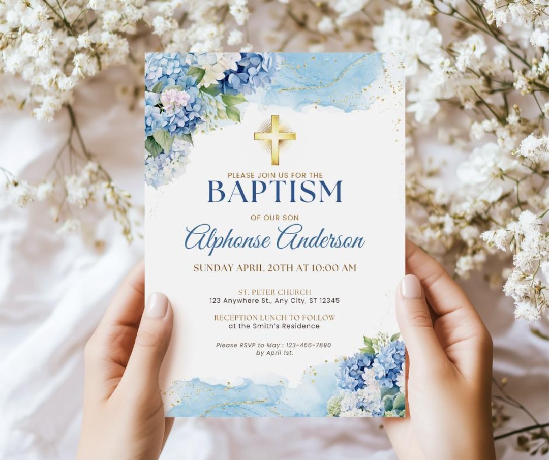 Modern Baptism Invitation Template, Boy Baptism Invitation, Baby Blue ...
