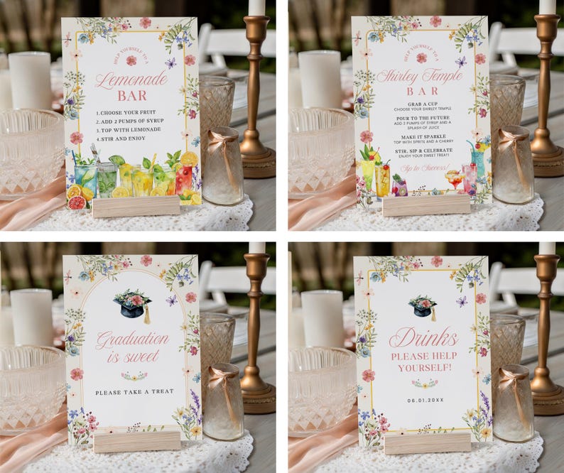 Graduation Party Sign Bundle Template, Editable Canva Floral Grad Signs ...