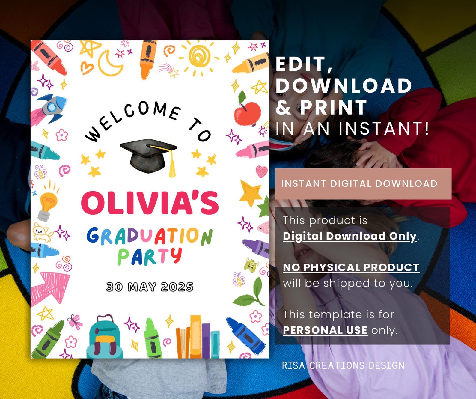 Preschool Graduation Welcome Sign: Crayon Theme Party Decor (editable ...