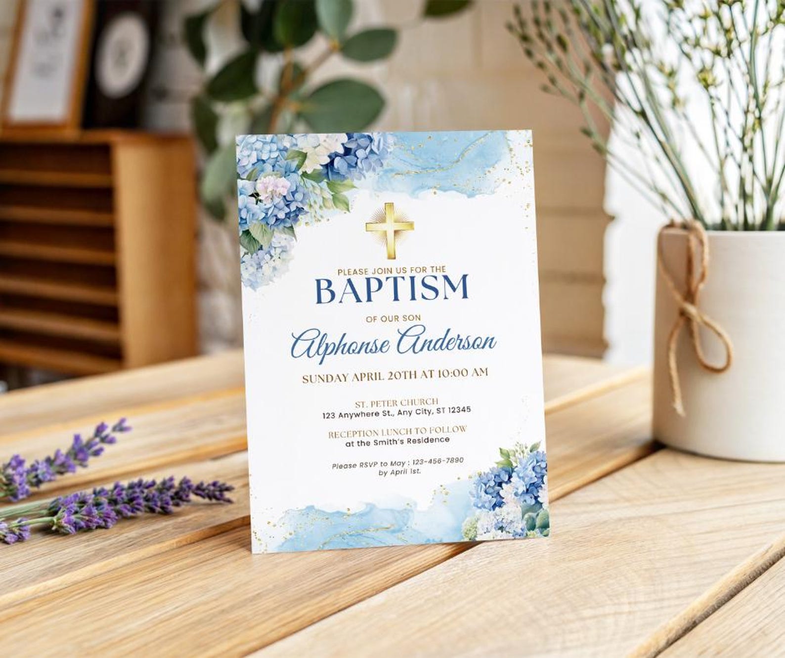 Modern Baptism Invitation Template, Boy Baptism Invitation, Baby Blue ...