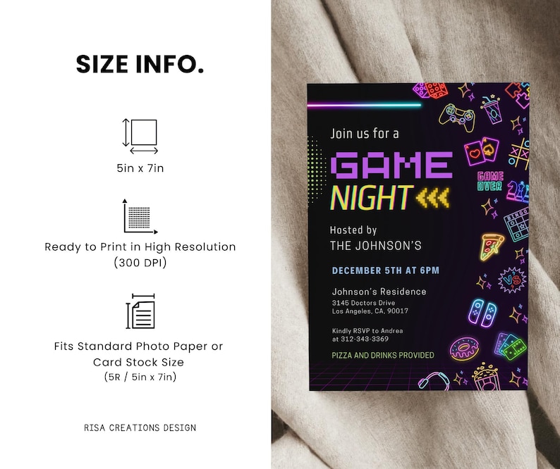 Neon Game Night Invitation, Editable Video Game Party Template, Canva ...