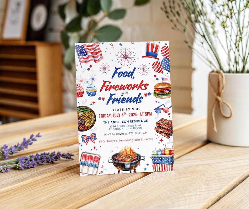 4th of July BBQ Invitation, Editable USA Independence Day Party Invite ...