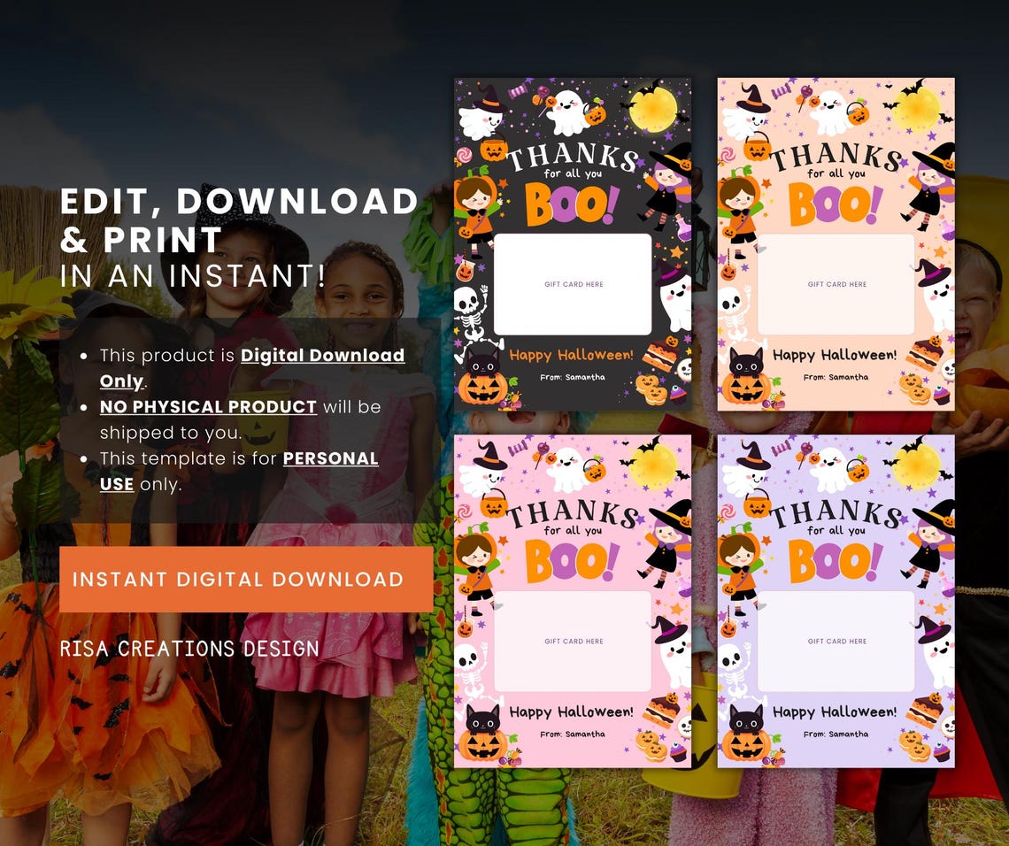 Halloween Gift Card Holder, Thanks for All You Boo Favor for Class Gift ...