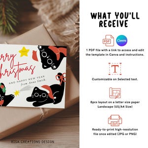 Cute Christmas Gift Tag, Printable Black Cat Holiday Gift Tags, Digital ...