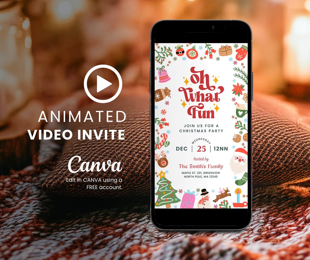 Oh What Fun Christmas Party Invitation, Digital Holiday Invite Template ...