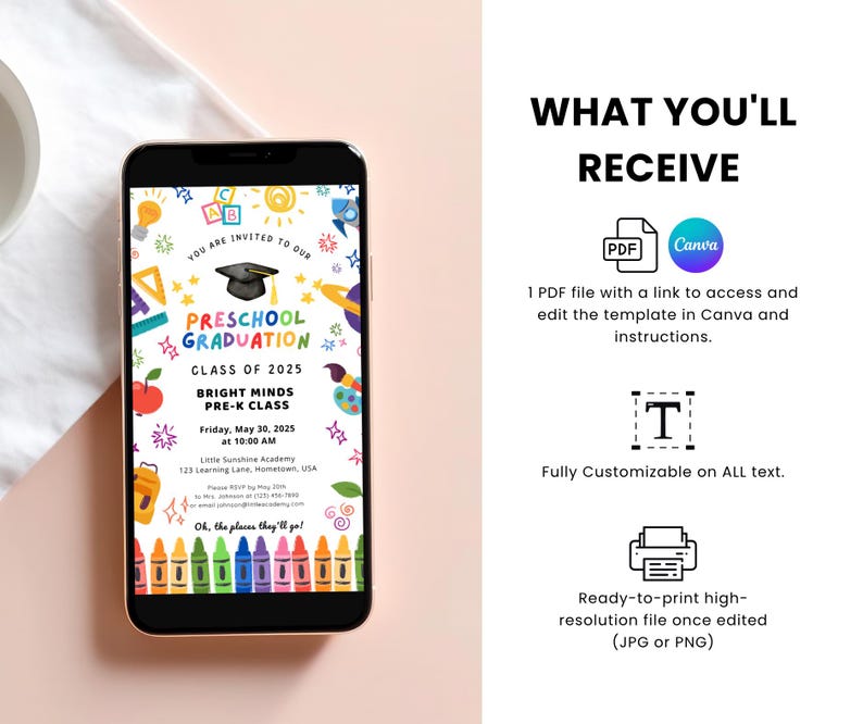 Preschool Graduation Bundle Editable Canva, Invitation Diploma Program ...