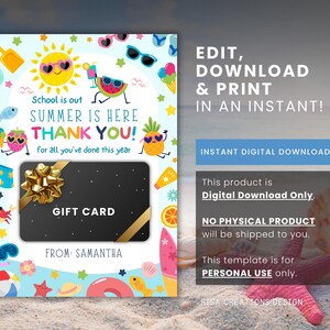 End of Year Teacher Gift Card Holder, School is Out Summer is Here ...