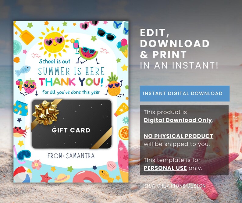 End of Year Teacher Gift Card Holder, School is Out Summer is Here ...