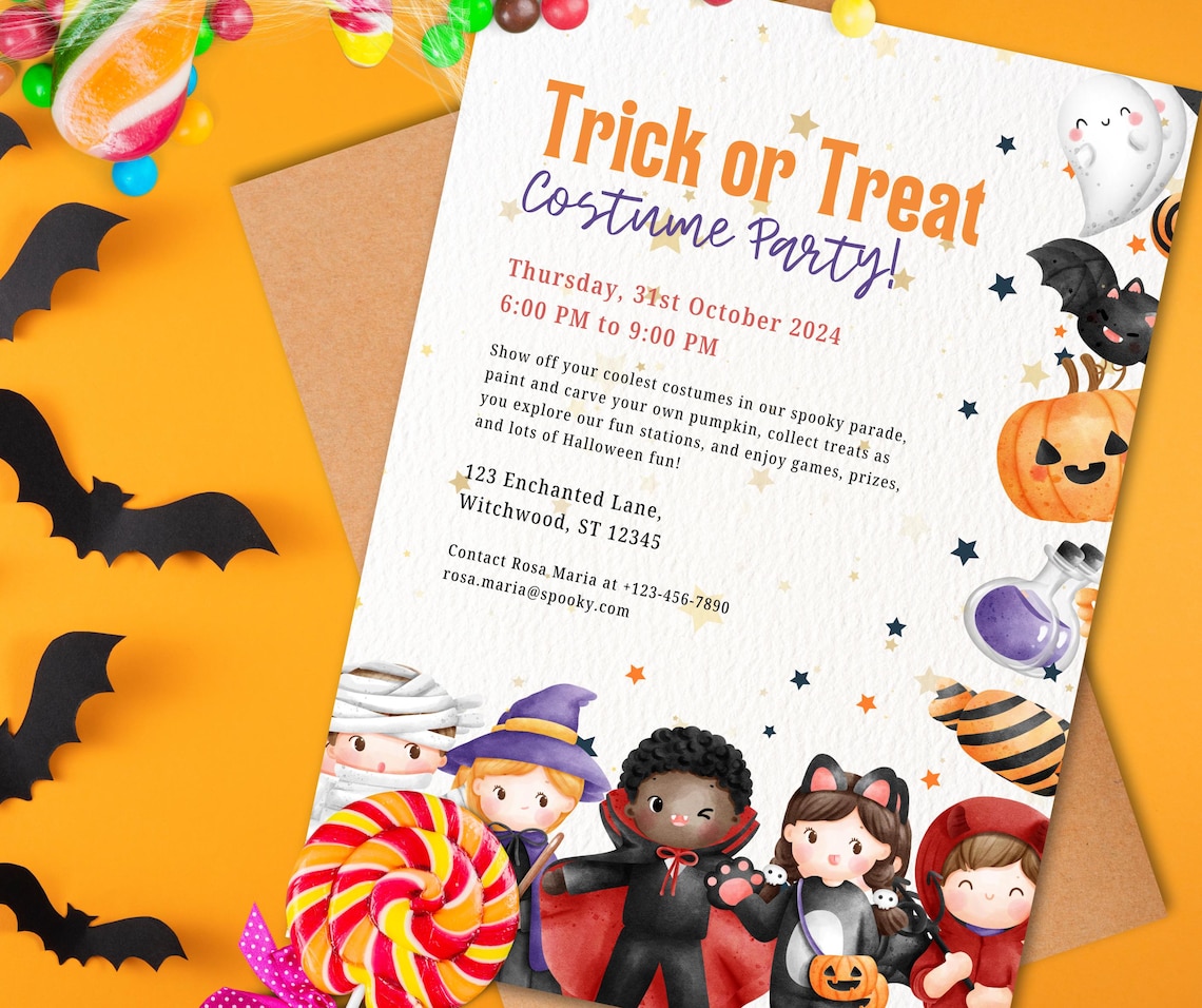 Editable Kids Halloween Party Invite, Halloween Party Invitation ...