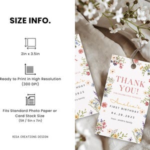Wildflower Birthday Favor Tag, Floral Wild One Thank You Tag, Editable ...