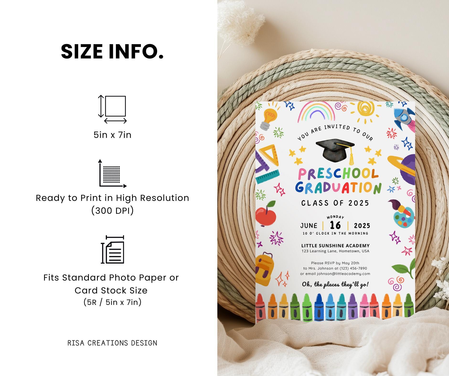 Kindergarten Graduation Invitation, Pre-k Grad Announcement Card ...