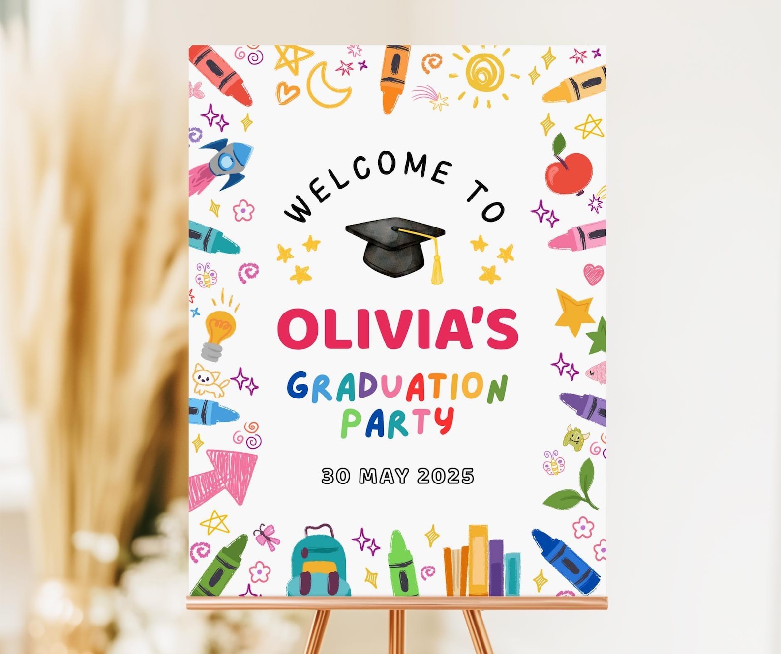 Preschool Graduation Welcome Sign: Crayon Theme Party Decor (editable ...